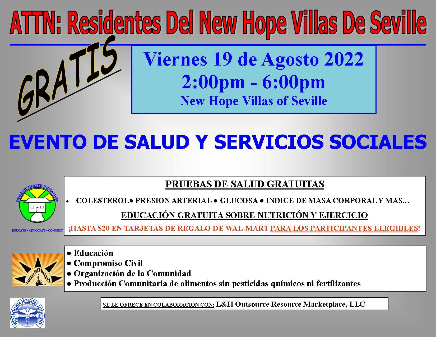 EVENTO DE SALUD Y SERVICIOS SOCIALES GRATIS EN LAS VILLAS NEW HOPE DE ...